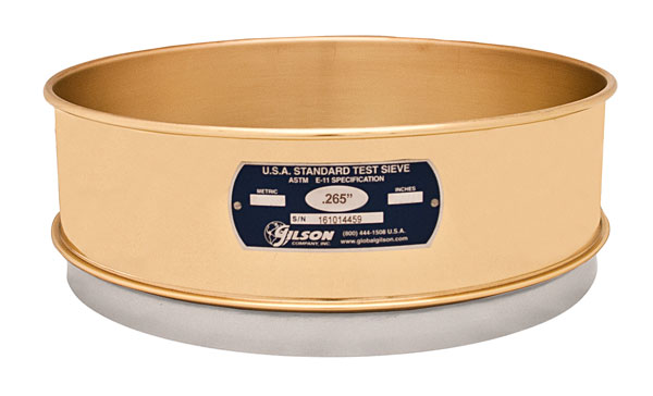 12" Sieve, Brass/Stainless, Full Height, .265" - Gilson Co.